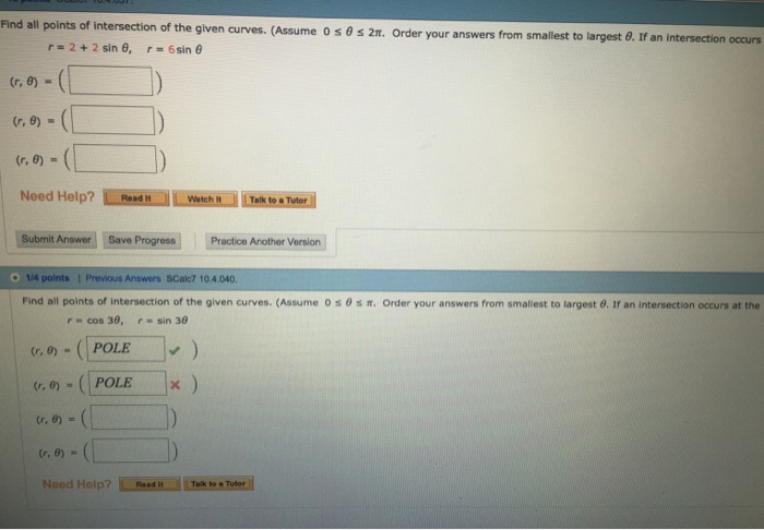 Solved Find all points of intersection of the given curves. | Chegg.com