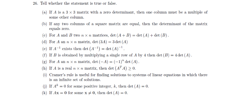 Solved 26. Tell whether the statement is true or false. (a) | Chegg.com