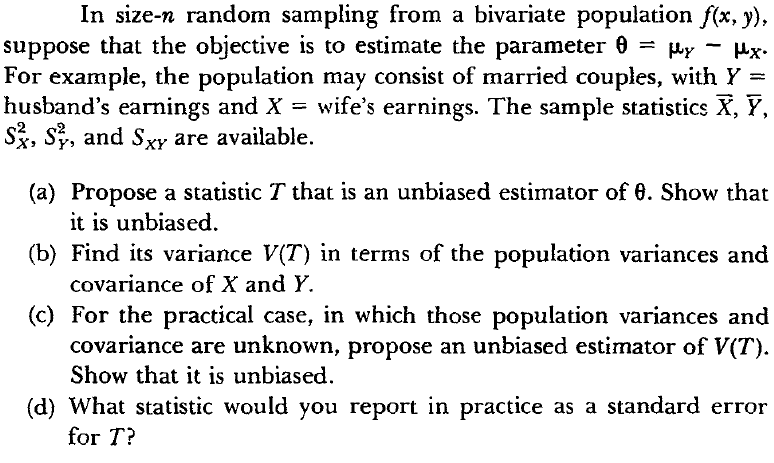 Solved In size-n random sampling from a bivariate population | Chegg.com