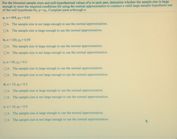 Solved For the binomial sample sizes and null-hypothesized | Chegg.com
