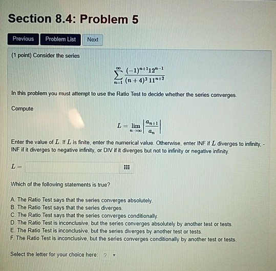 Solved Section 8.4: Problem 5 PreviousProblem List Next (1 | Chegg.com