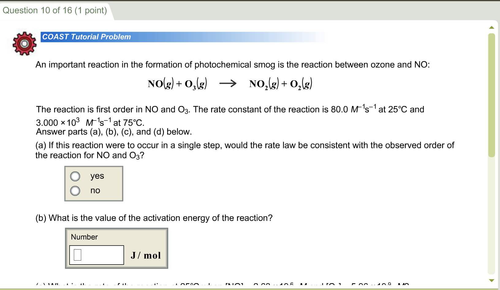 Question 10 of 16 (1 point) COAST Tutorial Problem An | Chegg.com