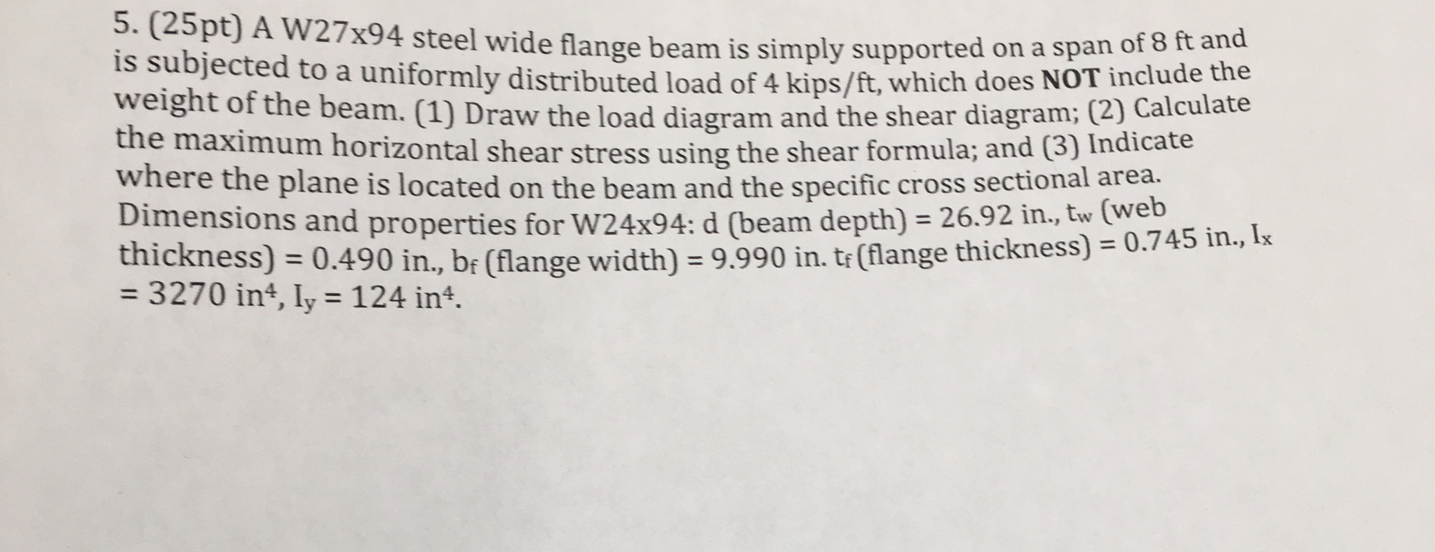 A W27 times 94 steel wide flange beam is simply | Chegg.com