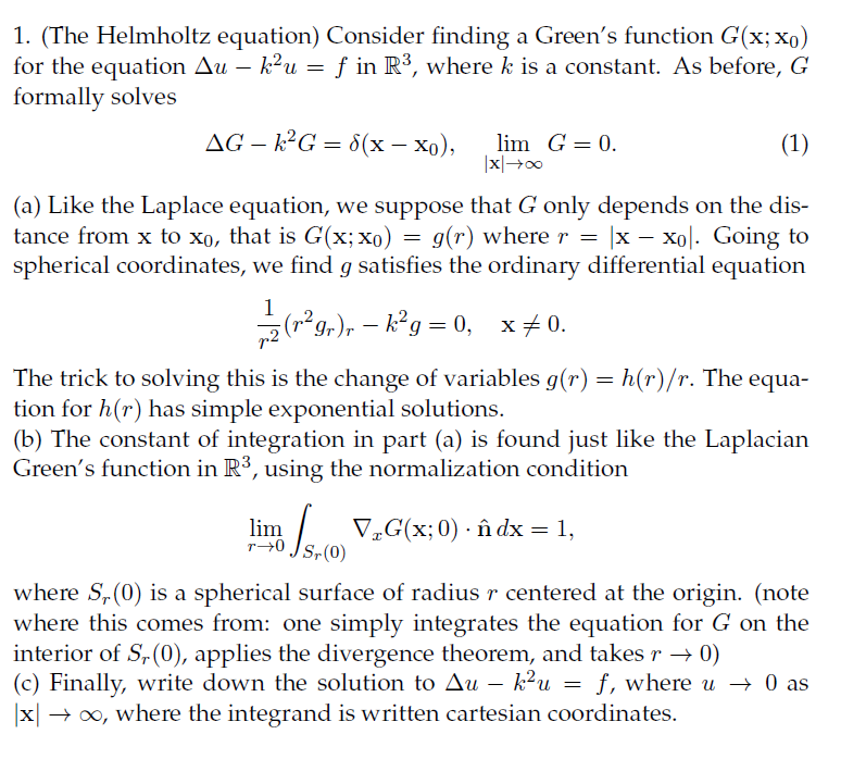 (The Helmholtz equation) Consider finding a Green's | Chegg.com