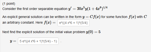 Solved (1 point) Consider the first order separable equation | Chegg.com