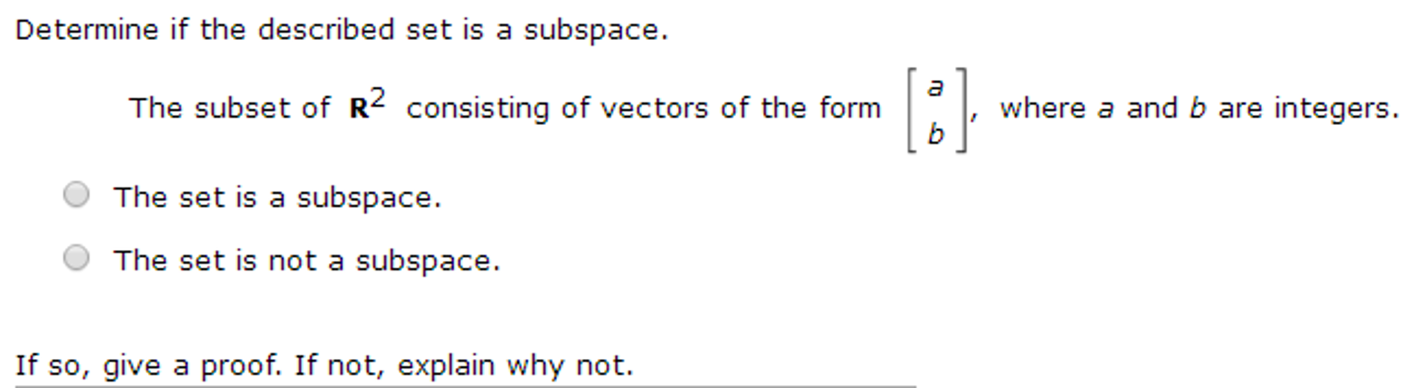 Solved Determine if the described set is a subspace. The | Chegg.com