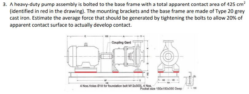 Solved 3. A heavy-duty pump assembly is bolted to the base | Chegg.com