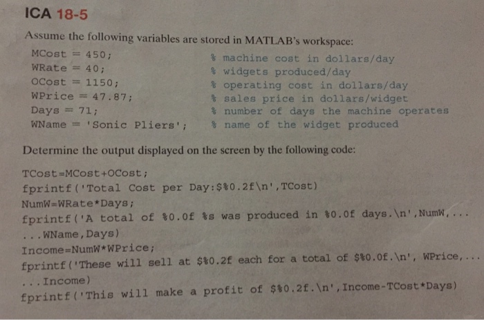 Solved Assume the following variables are stored in MATLAB's | Chegg.com