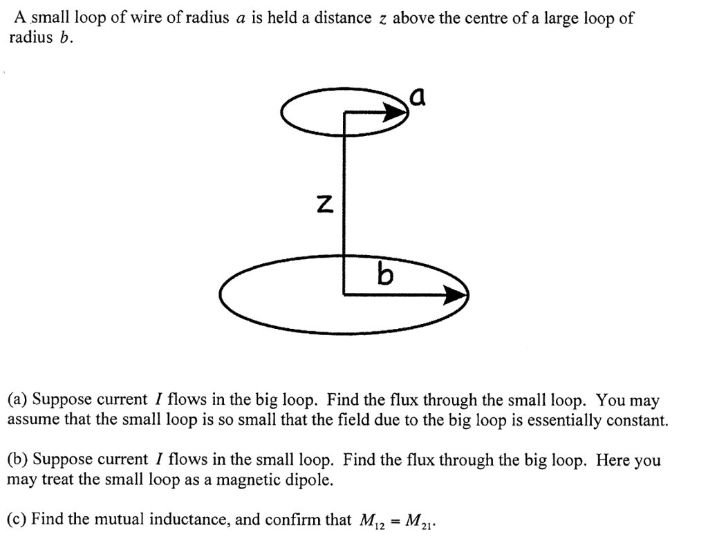 Solved A small loop of wire of radius a is held a distance z | Chegg.com