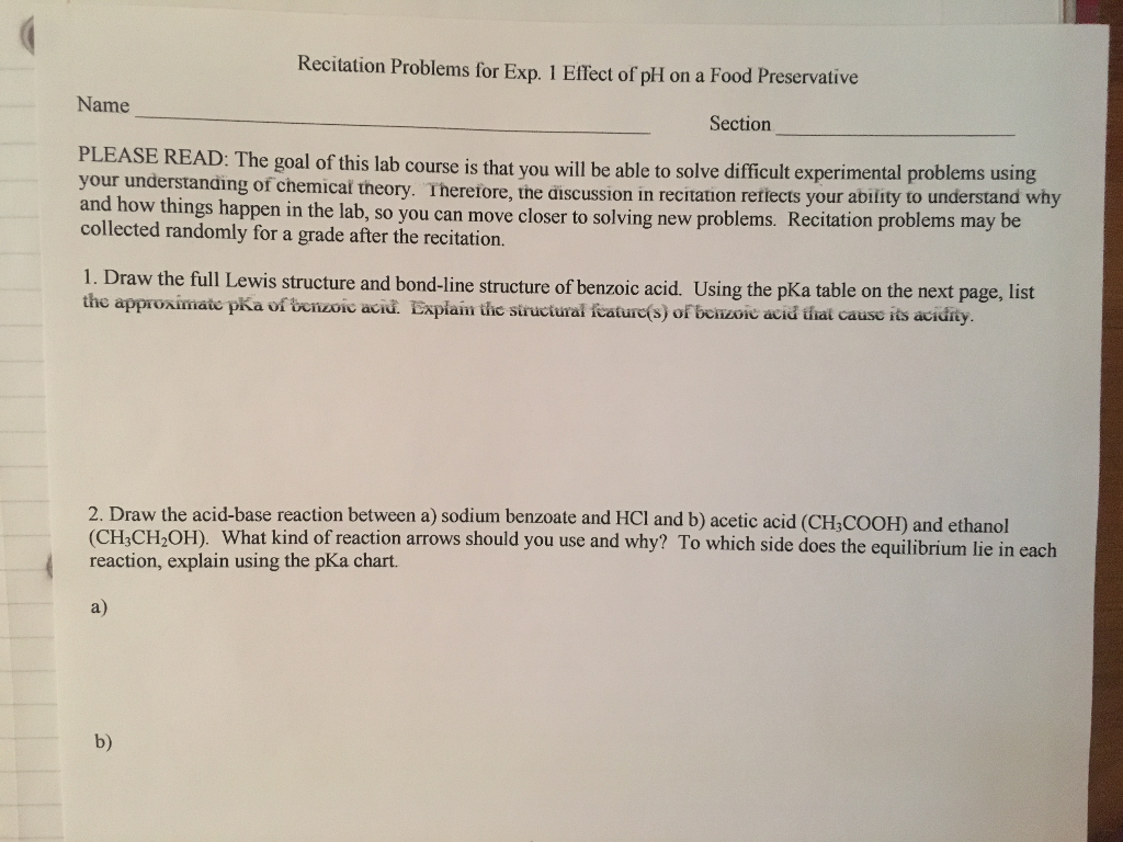 Solved Recitation Problems for Exp. 1 Effect of pH on a Food | Chegg.com