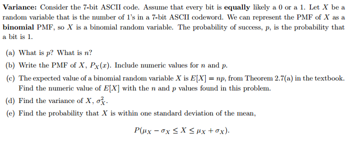 Solved Variance: Consider the 7-bit ASCII code. Assume that | Chegg.com