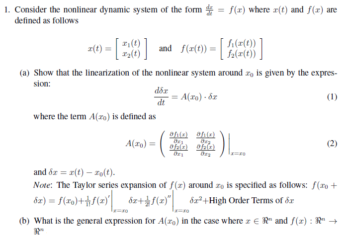 1. Consider the nonlinear dynamic system of the form | Chegg.com