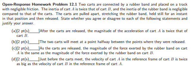 Solved Open-Response Homework Problem 12.1 Two carts are | Chegg.com