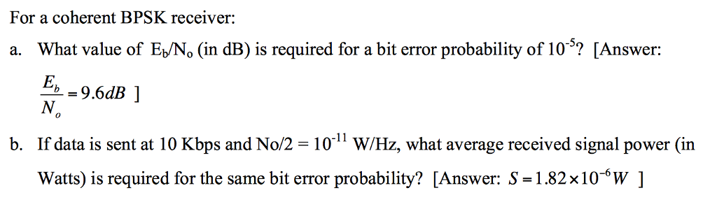 Solved For a coherent BPSK receiver a. What value of | Chegg.com