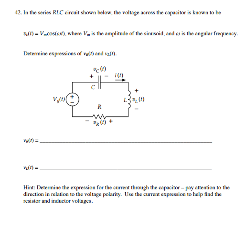 Solved In the series RLC circuit shown below, the voltage | Chegg.com