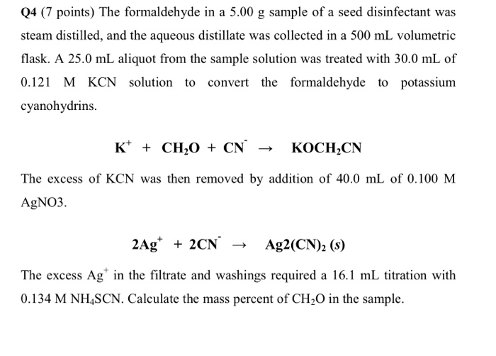 Solved The formaldehyde in a 5.00 g sample of a seed | Chegg.com