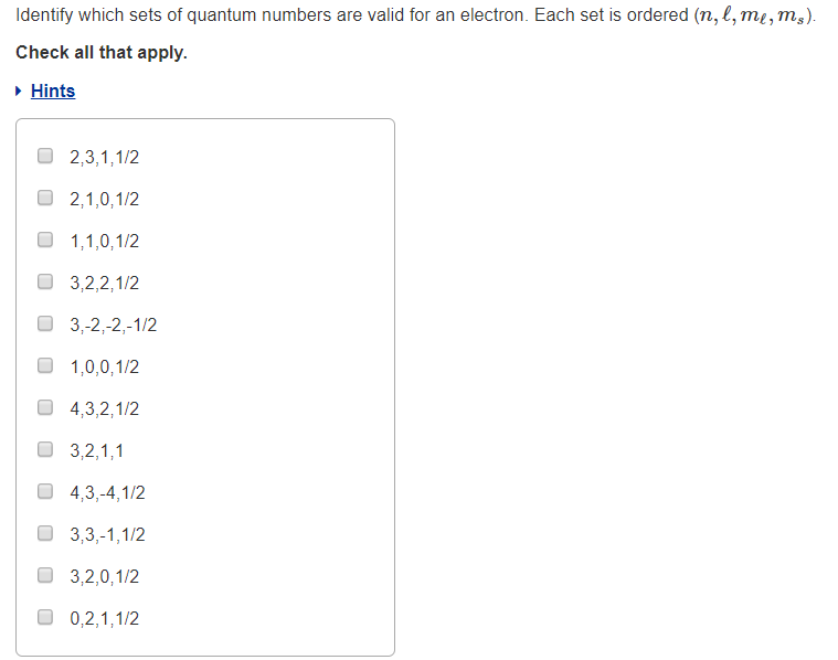 Solved 1. Identify which sets of quantum numbers are valid | Chegg.com