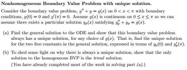 Nonhomogeneous Boundary Value Problem with unique | Chegg.com