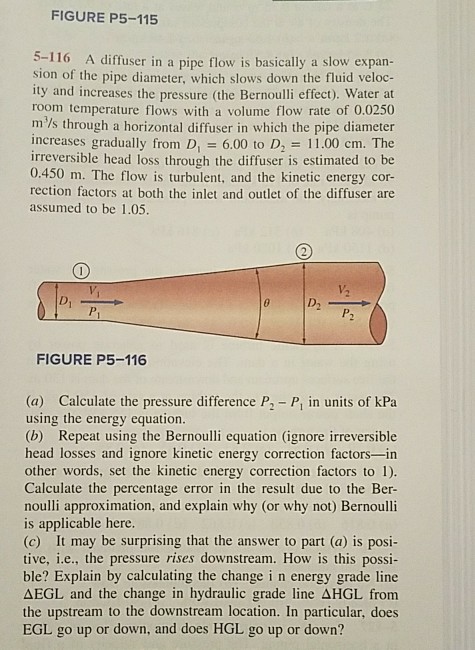 Solved FIGURE P5-115 5-116 A diffuser in a pipe flow is | Chegg.com