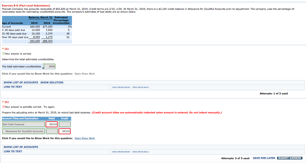 Solved Exercise 8-6 (Part Level Submission) Pharoah Company | Chegg.com