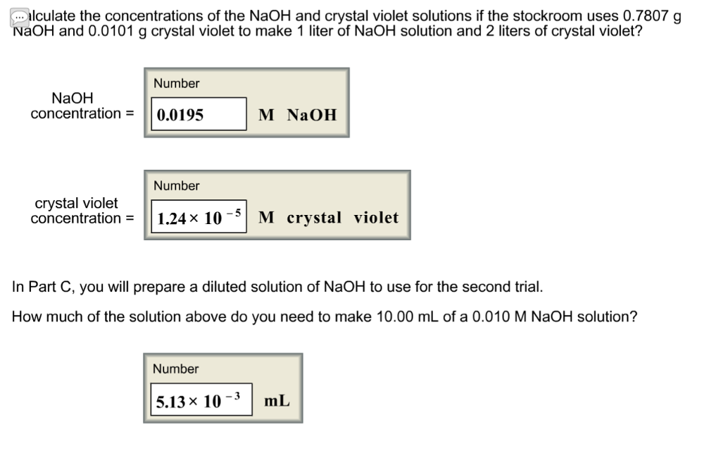 Solved Calculate the concentrations of the NaOH and crystal | Chegg.com
