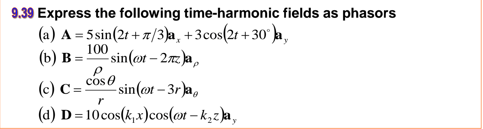 Solved Express the following time-harmonic fields as phasors | Chegg.com