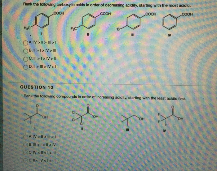 Solved: Rank The Following Carboxylic Acids In Order Of De... | Chegg.com