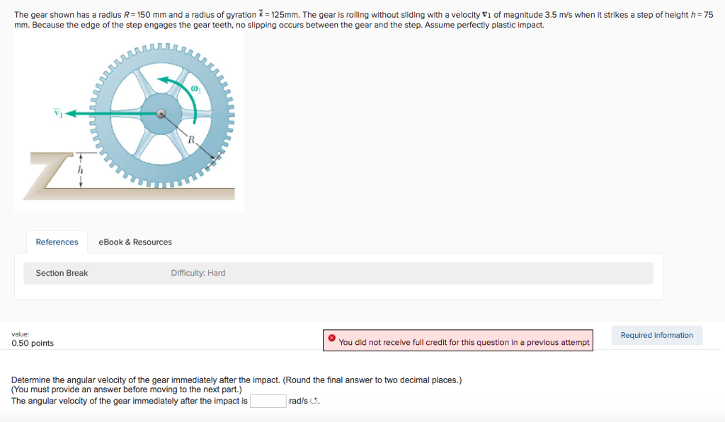 Solved The gear shown has a radius R-150 m and a radius of g | Chegg.com