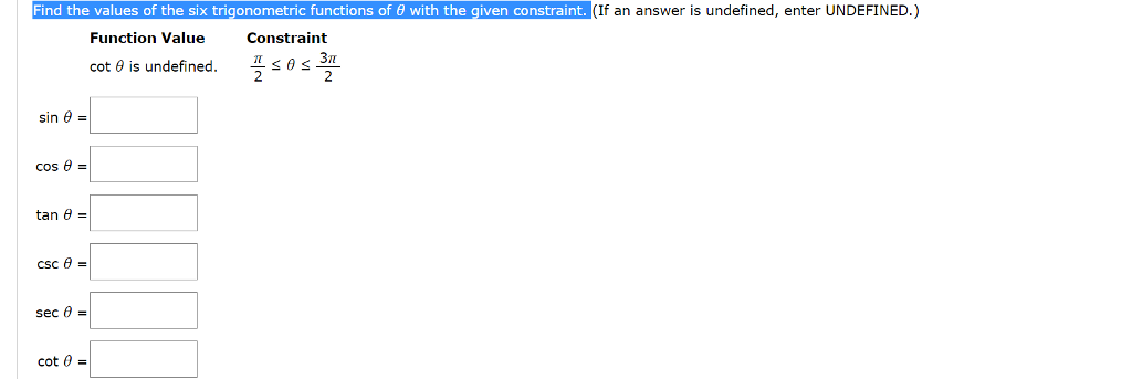 Solved Find the values of the six trigonometric functions of | Chegg.com