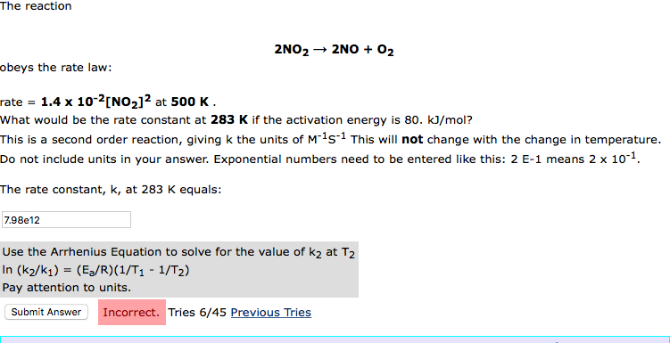 Solved The reaction 2NO2 → 2NO + O2 obeys the rate law: rate | Chegg.com