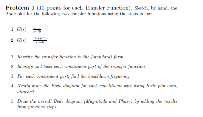 Solved Problem 1 (10 points for each Transfer Function). | Chegg.com