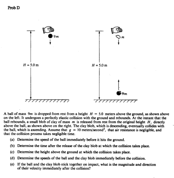 Solved A ball of mass 9m is dropped from rest from a height | Chegg.com