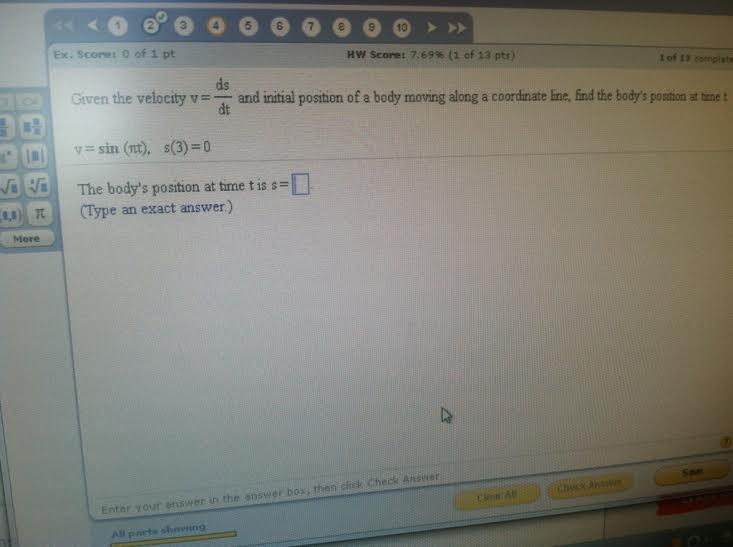 Solved Given the velocity v = ds/dt and initial position of | Chegg.com