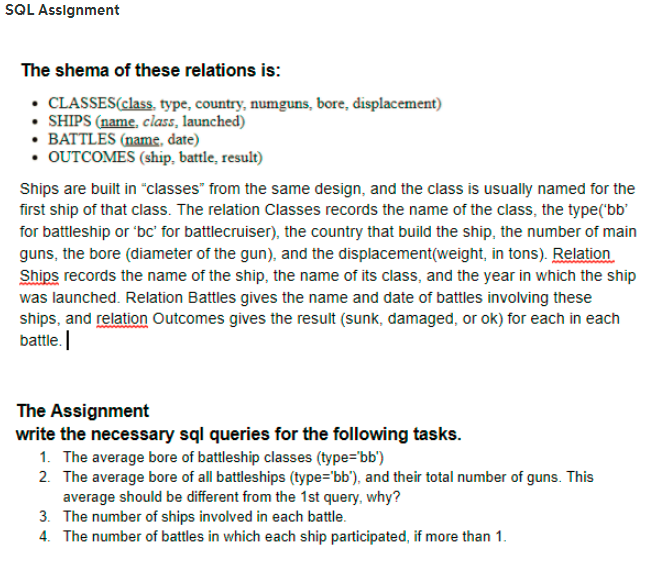 Solved SQL Asslgnment The shema of these relations is: | Chegg.com