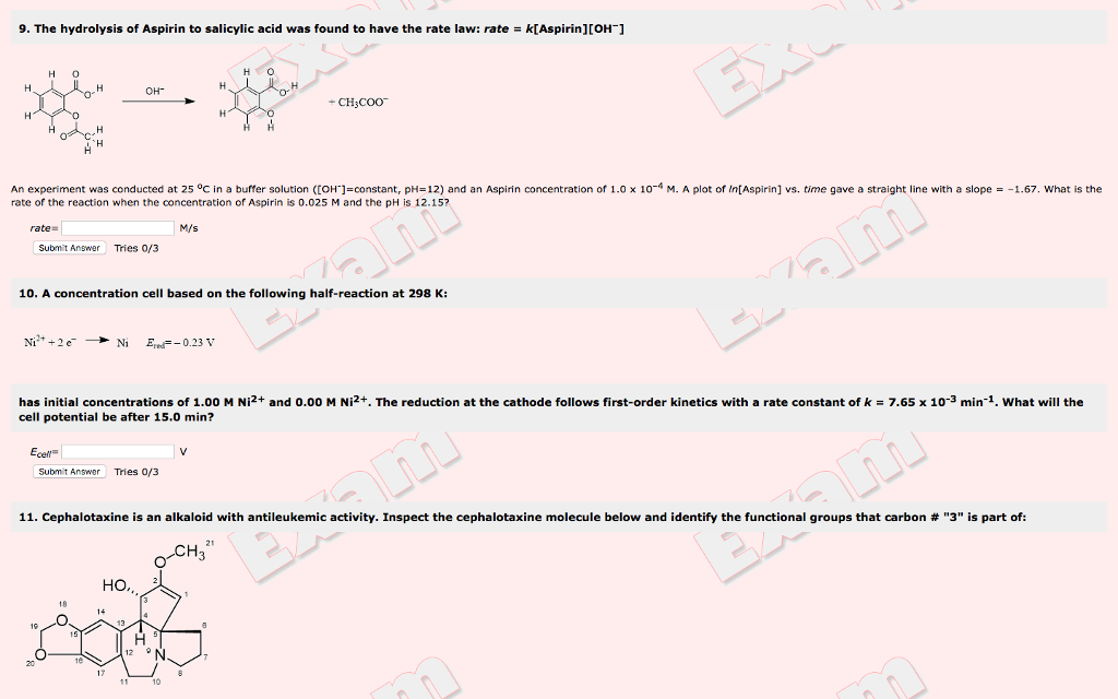 9. The hydrolysis of Aspirin to salicylic acid was | Chegg.com