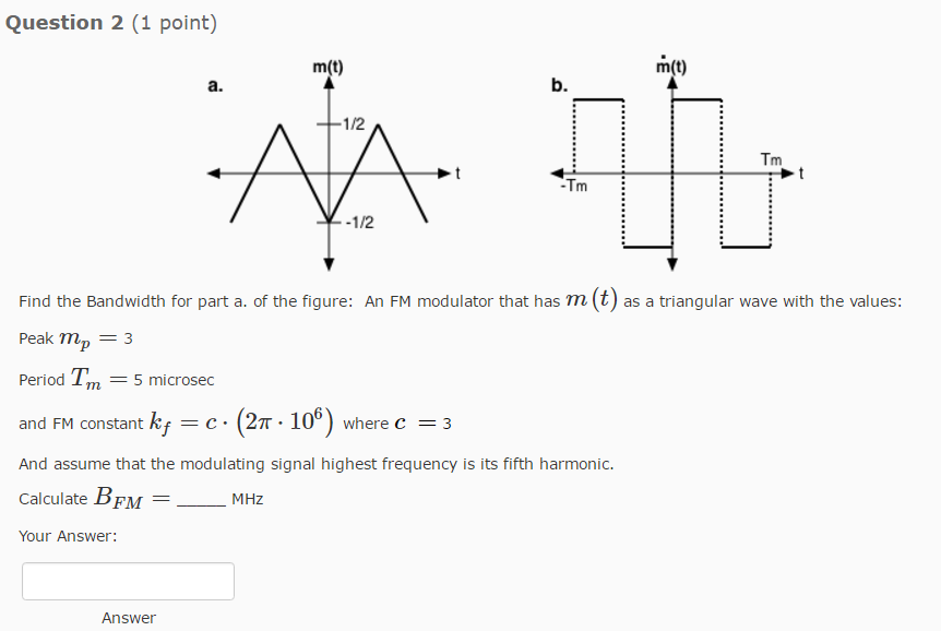 Solved Find the Bandwidth for part a. of the figure: An FM | Chegg.com
