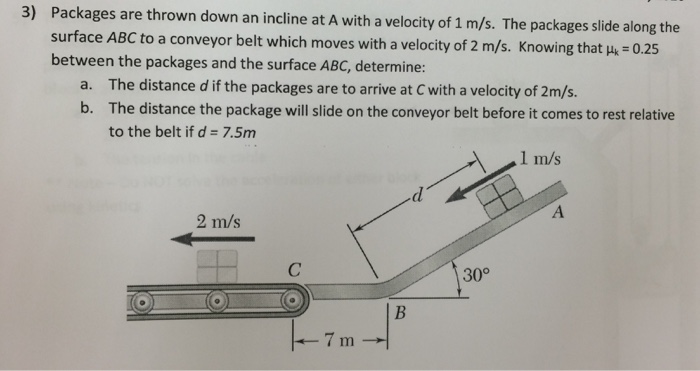 Solved Packages are thrown down an incline at A with a | Chegg.com