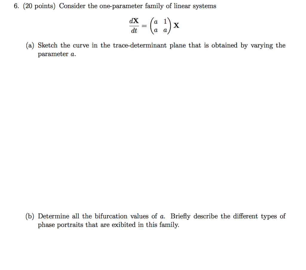 Solved Consider the one-parameter family of linear systems | Chegg.com