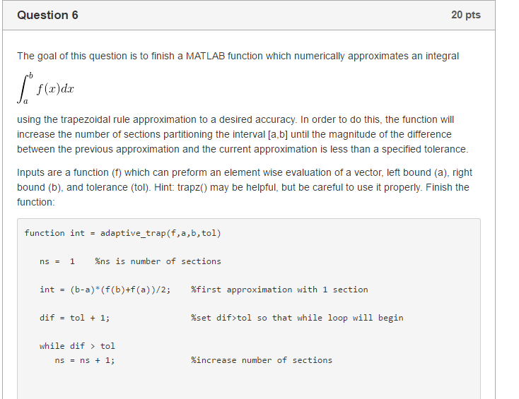 Solved The goal of this question is to finish a MATLAB | Chegg.com