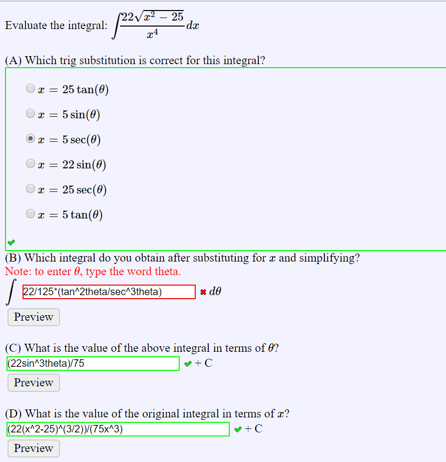 Solved Evaluate the integral: lc lC (A) Which trig | Chegg.com