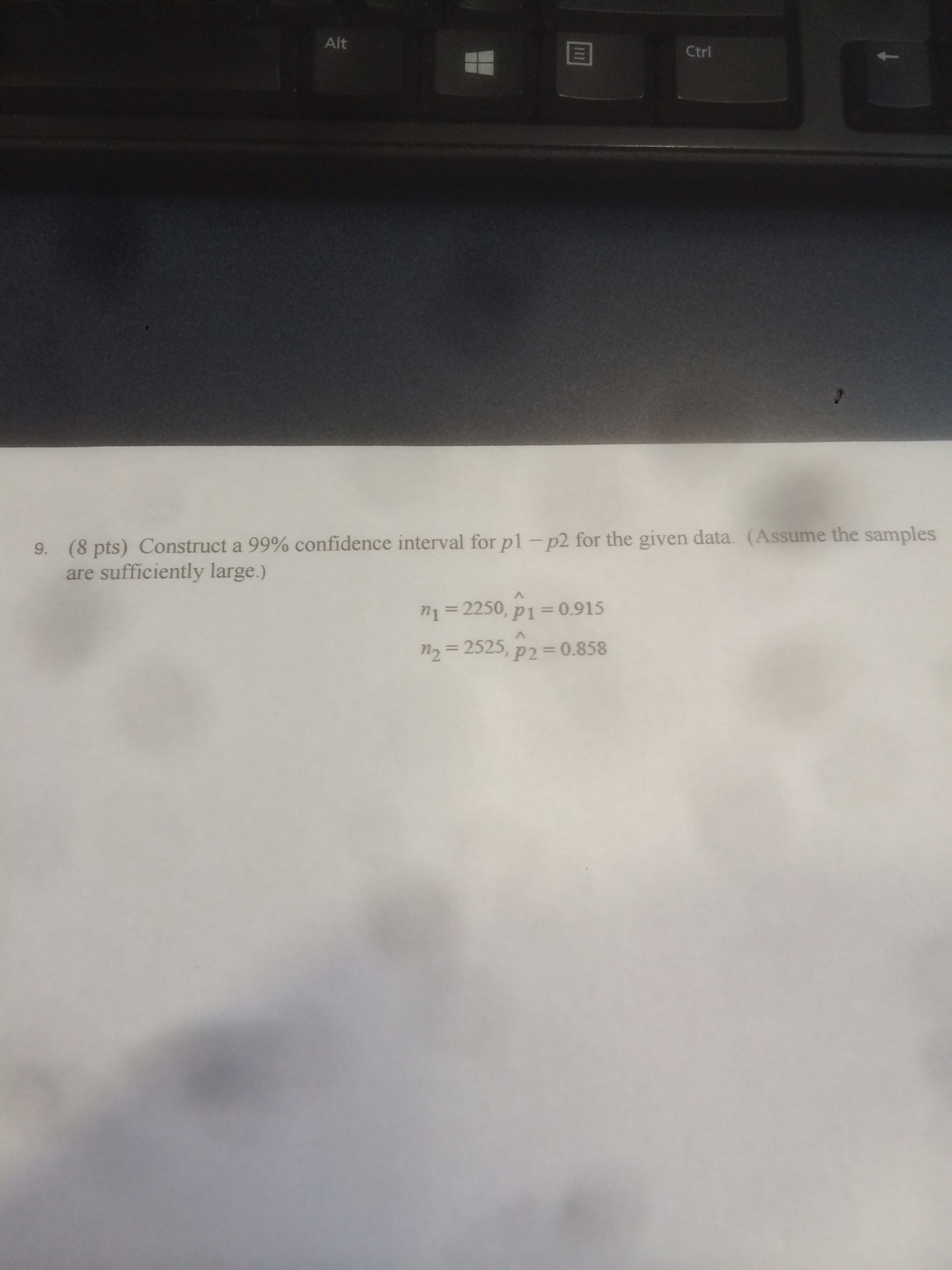 Solved 9. Construct a 99% confidence interval for p1-p2 for | Chegg.com