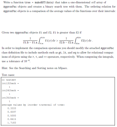 Write a function tree = makeBST(data) that takes a | Chegg.com