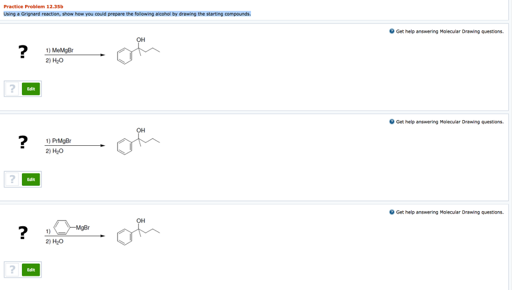 Solved Practice Problem 12.35b Using a Grignard reaction, | Chegg.com
