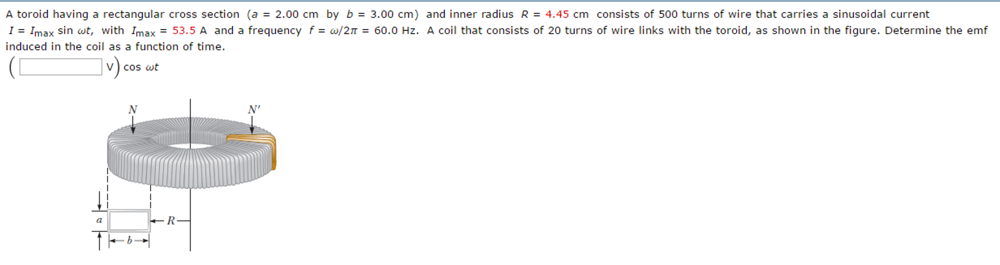 Solved A toroid having a rectangular cross section (a = 2.00 | Chegg.com