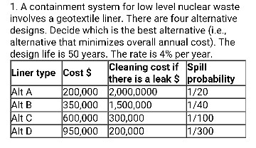 Solved 1. A containment system for low level nuclear | Chegg.com