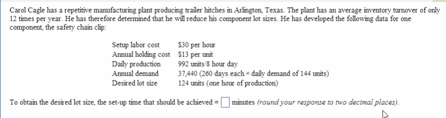 Solved carol cagle has a repetitive manufacturing plant | Chegg.com
