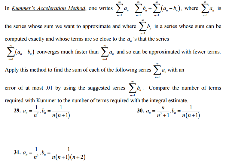 Solved In Kummer's Acceleration Method, one writes ,infinity | Chegg.com