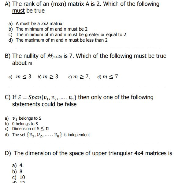 Solved A The Rank Of An Mxn Matrix A Is 2 Which Of The 