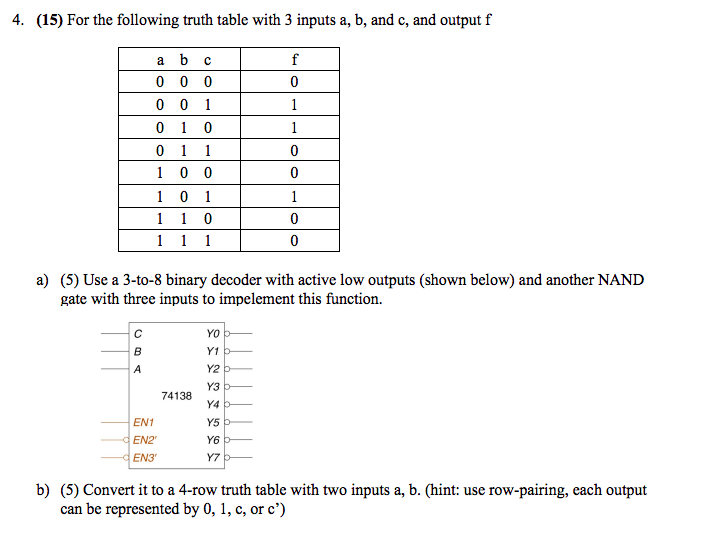 Solved 4 15 For The Following Truth Table With 3 Inputs 