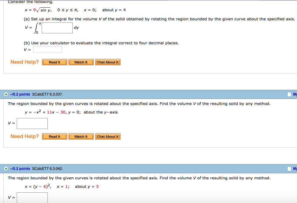 Solved Set up an integral for the volume V of the solid | Chegg.com